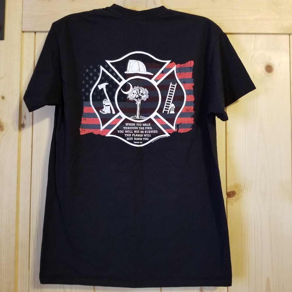 Fireman Tshirt With Bible Verse & Palmetto Tree - Gem
